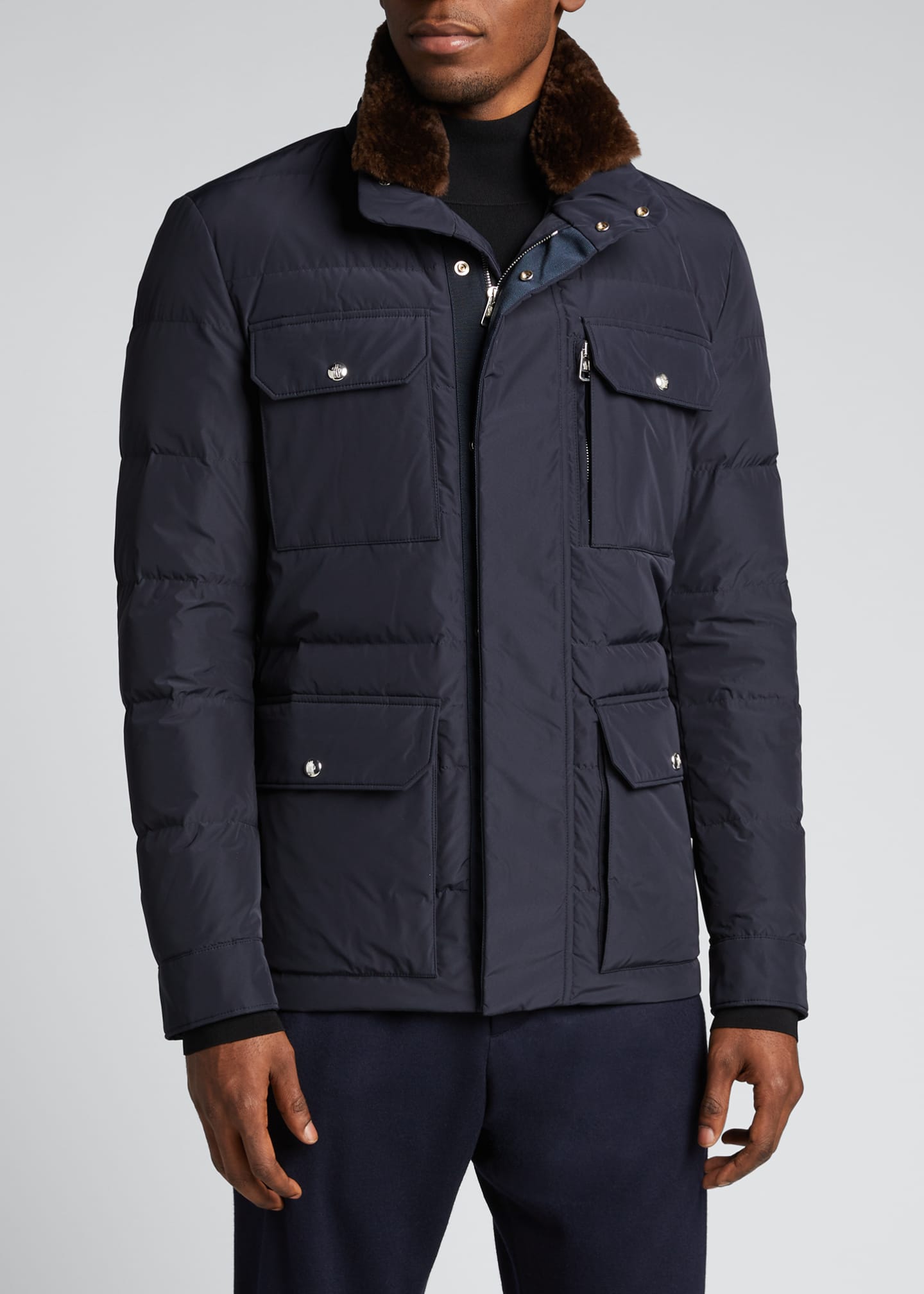 Moncler Men's 4-Pocket Field Jacket with Fur Collar - Bergdorf Goodman