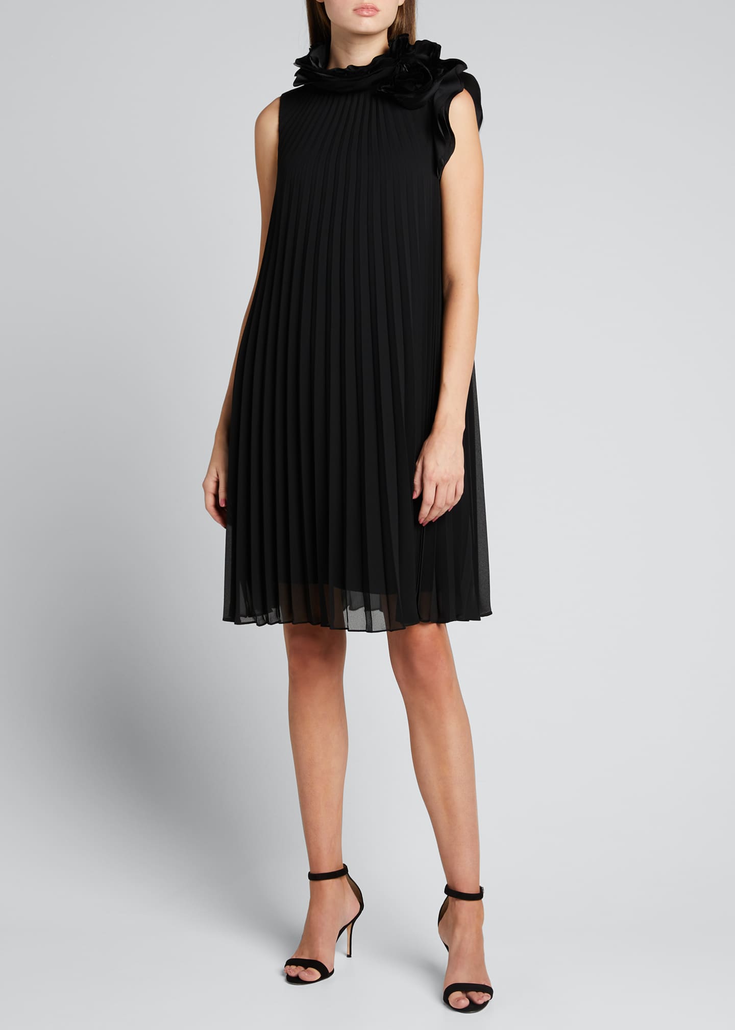 Rickie Freeman for Teri Jon Sleeveless Chiffon Pleated Trapeze Dress w ...