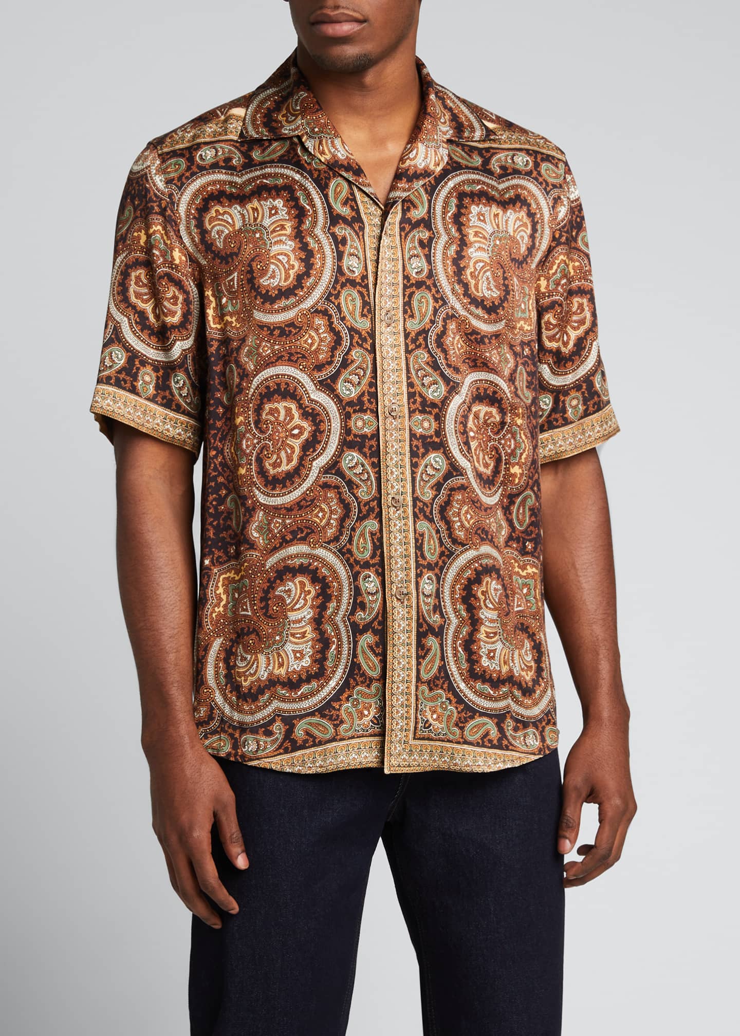 Nanushka Men's Brown Gold Cotton Bandana Print Camp Shirt - Bergdorf ...