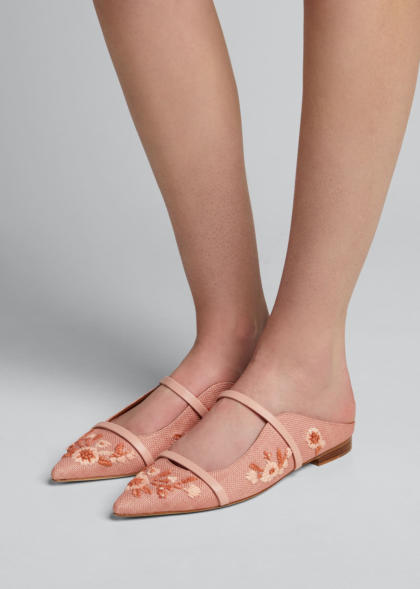 Malone Souliers Maureen 10mm Floral Embroidered Two-Strap Mules ...