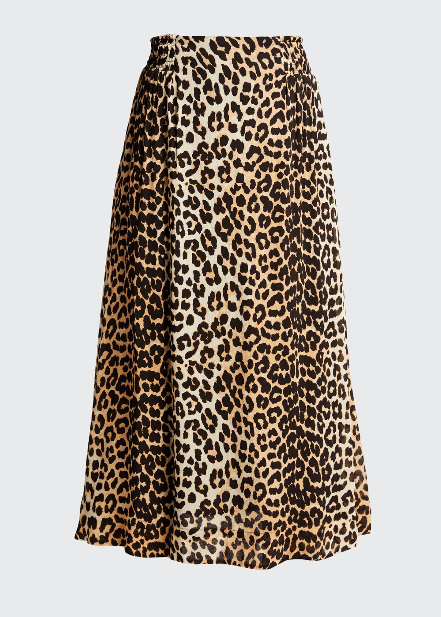 Ganni Leopard Printed Georgette Midi Full Skirt Bergdorf Goodman