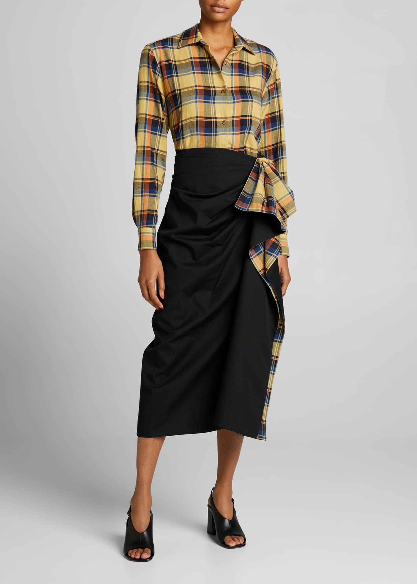 Dries Van Noten Plaid Cascading Ruffle Pencil Skirt - Bergdorf Goodman