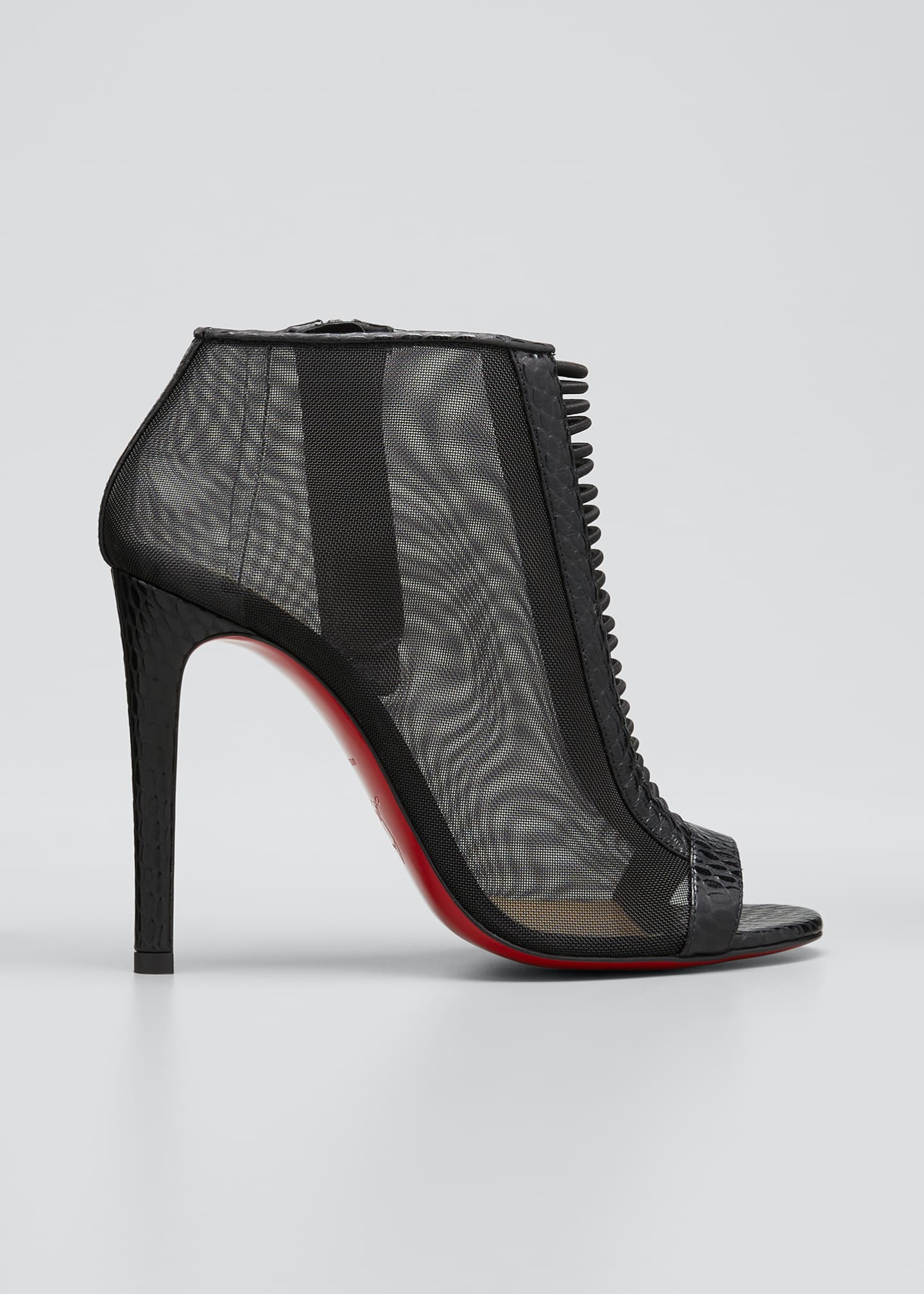Christian Louboutin Trouble Mesh Peep-Toe Red Sole Booties - Bergdorf ...