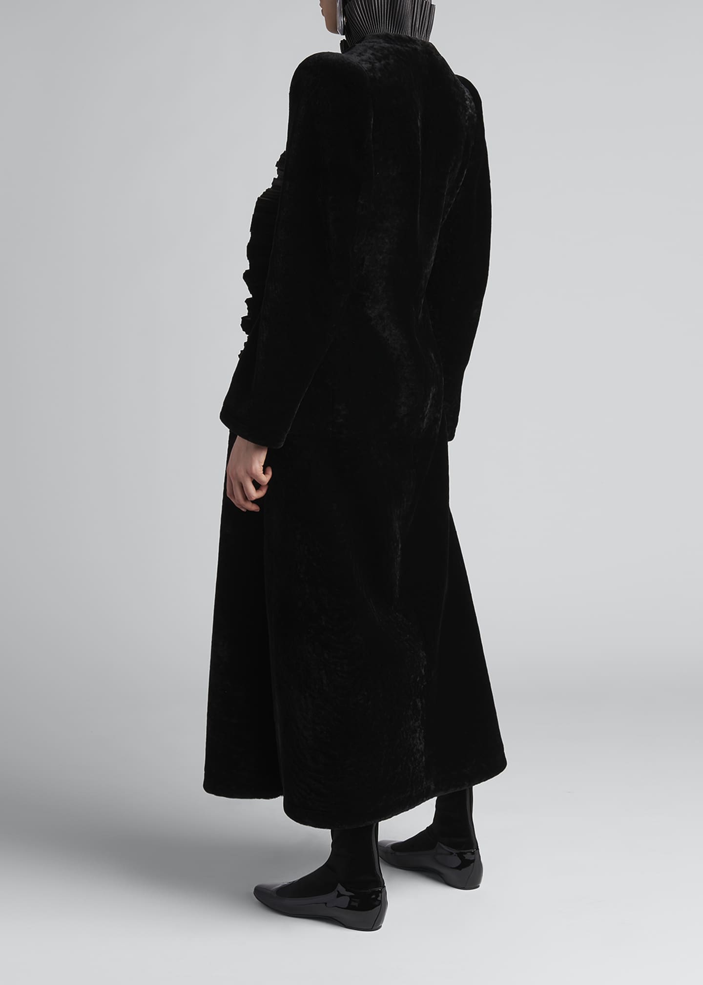 Giorgio Armani Shearling Maxi Coat w/ Leather Plisse Collar - Bergdorf ...