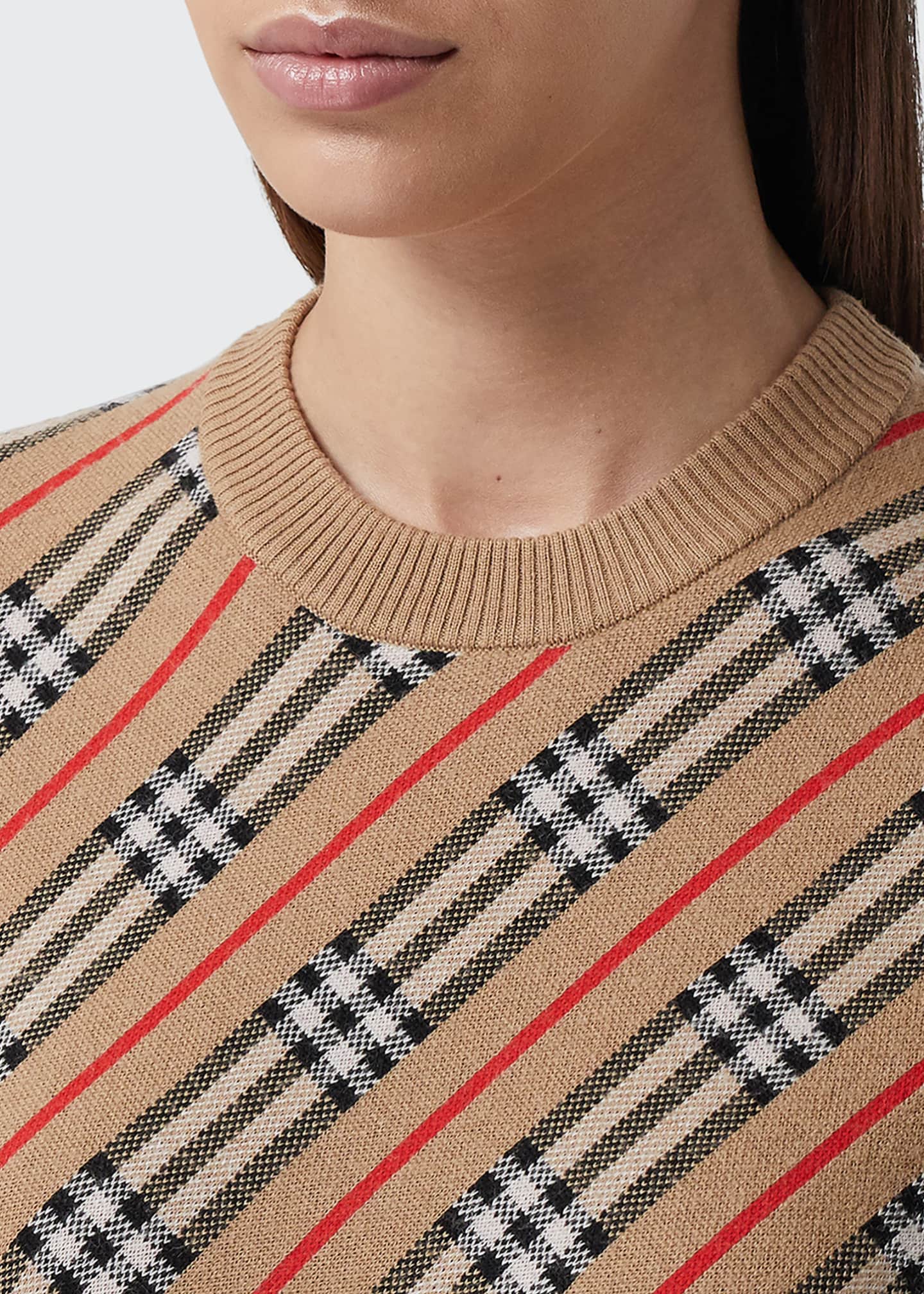 Burberry Clara Wool-Blend Striped Vintage Check Sweater - Bergdorf Goodman