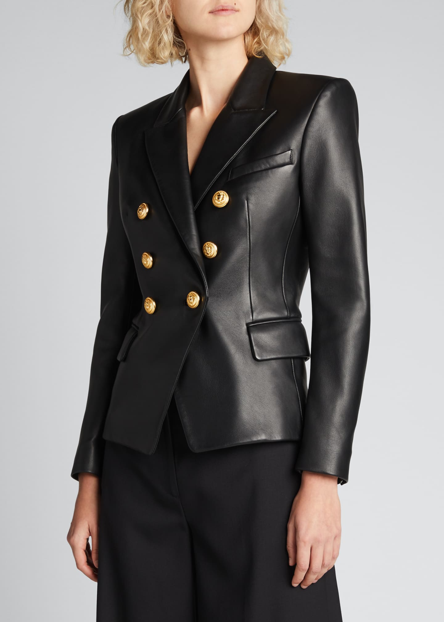 Balmain Leather Double-Breasted Blazer - Bergdorf Goodman