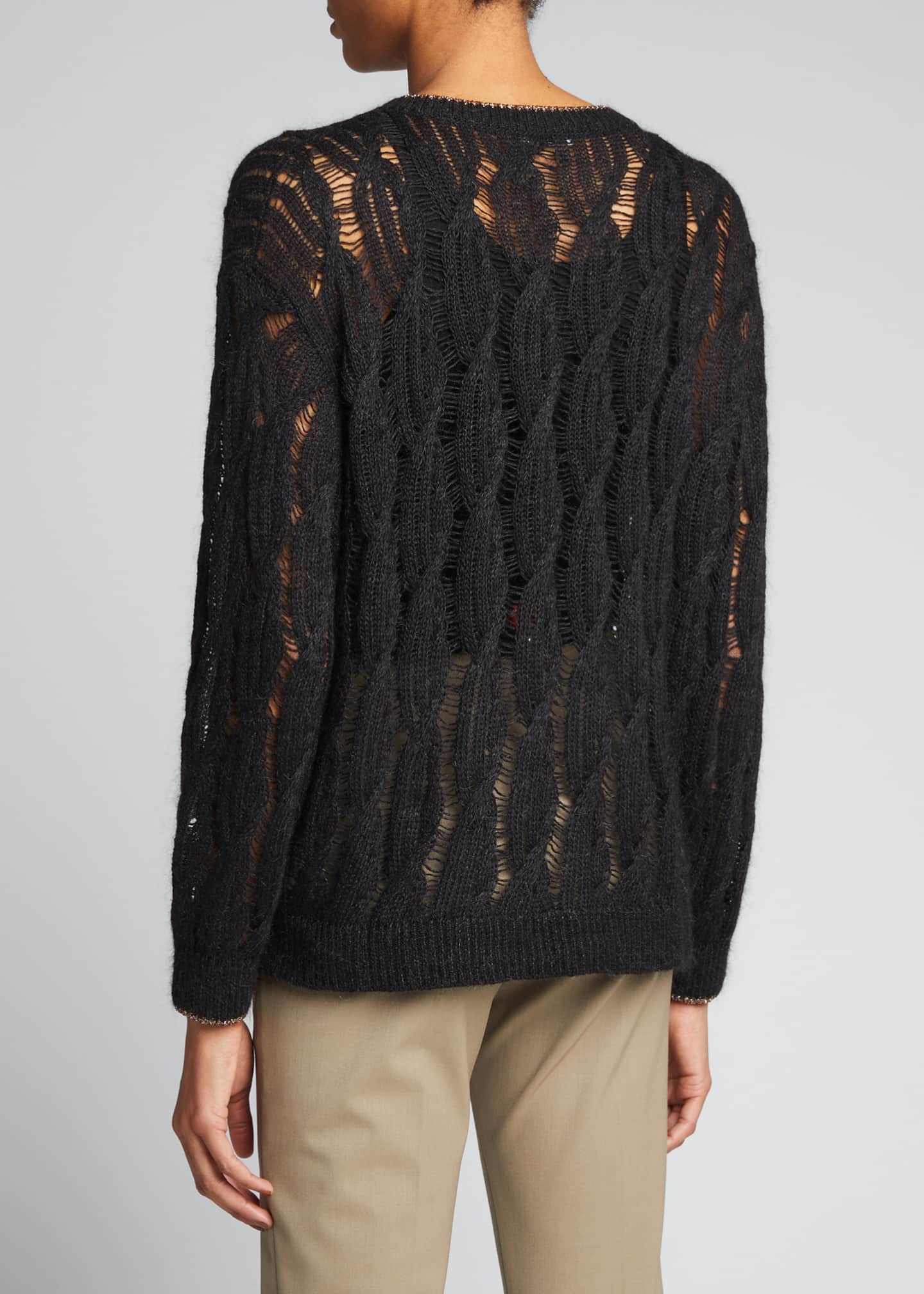 Brunello Cucinelli Metallic Trim Open Cable-Knit Linen-Blend Sweater ...