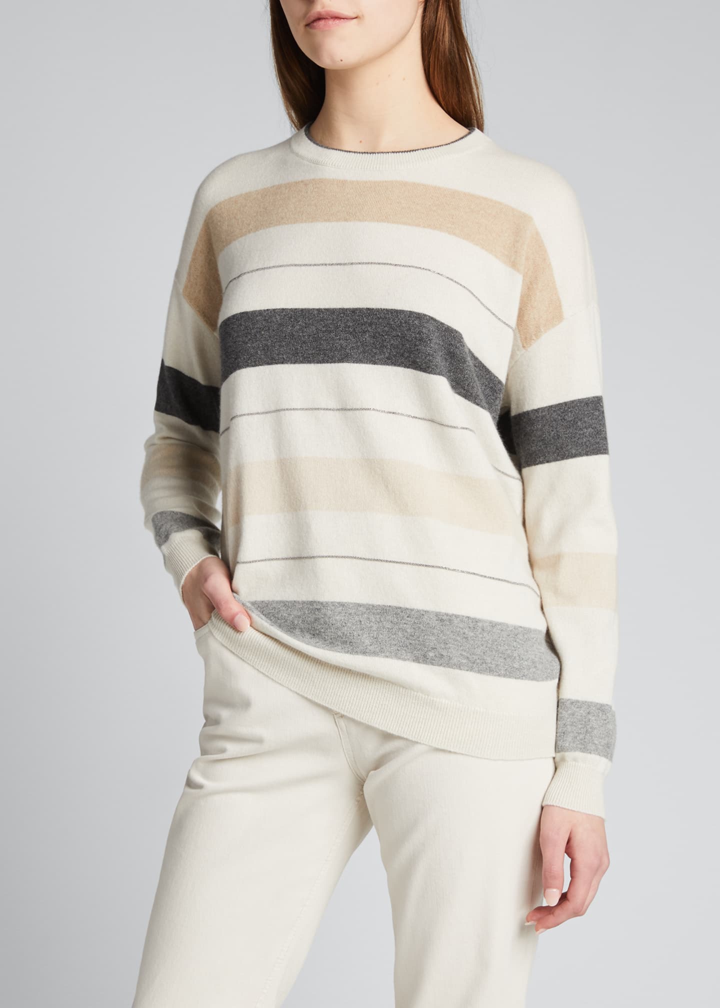 Brunello Cucinelli Striped Cashmere Sweater w/ Monili - Bergdorf Goodman
