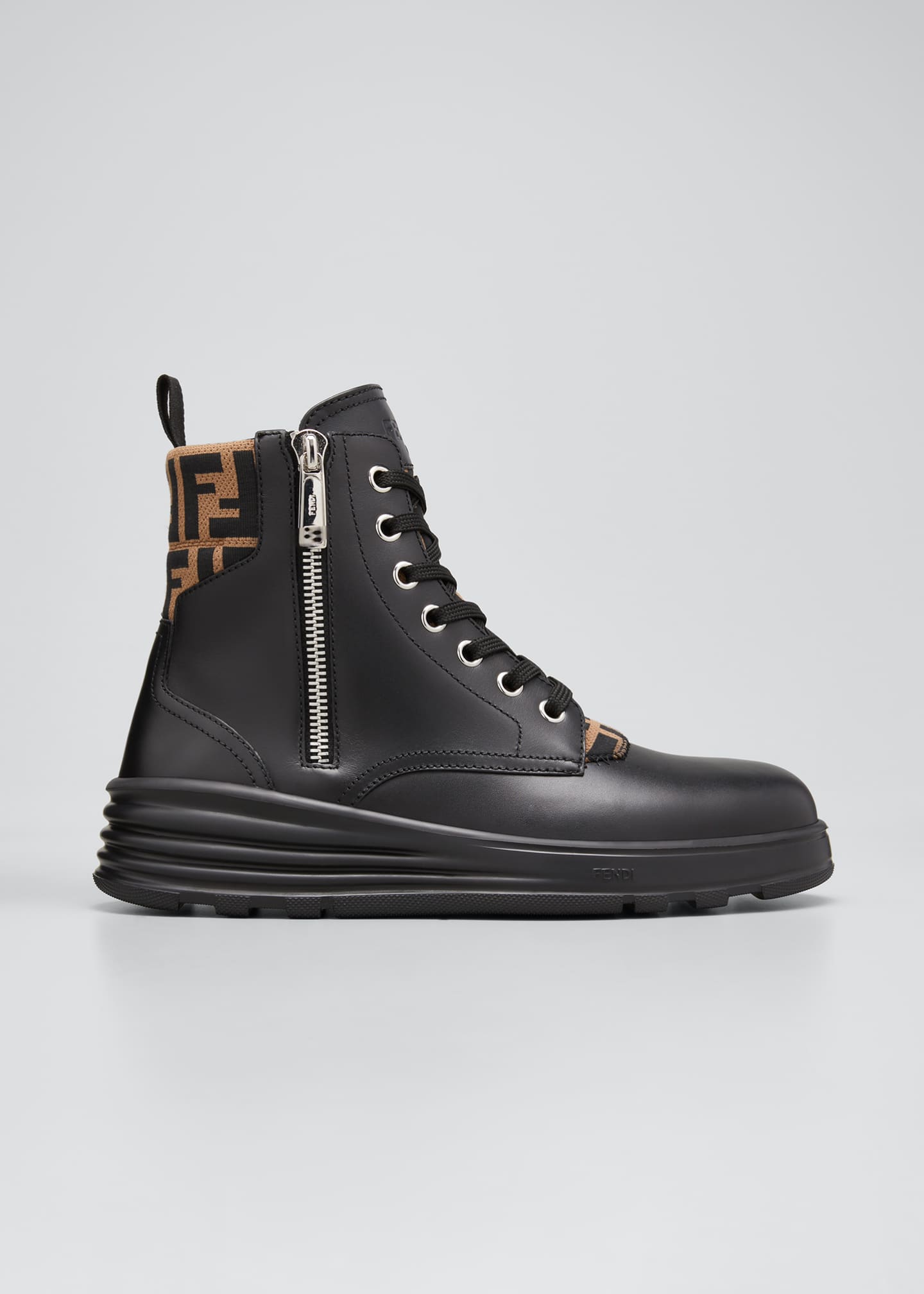 Fendi Men's FF Sock & Leather Zip Moto Platform Boots - Bergdorf Goodman