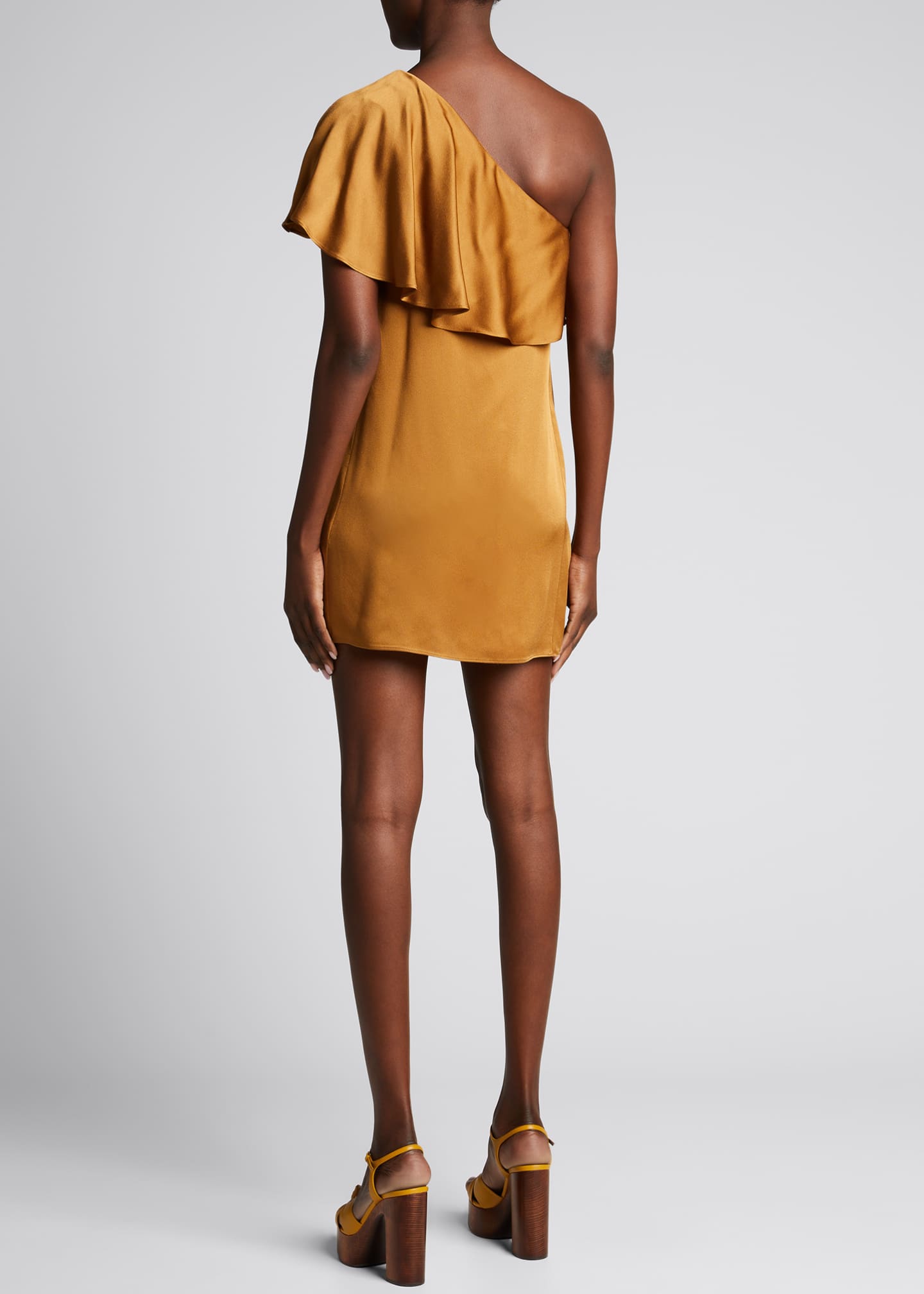 Saint Laurent One-Shoulder Satin Ruffle Mini Dress - Bergdorf Goodman