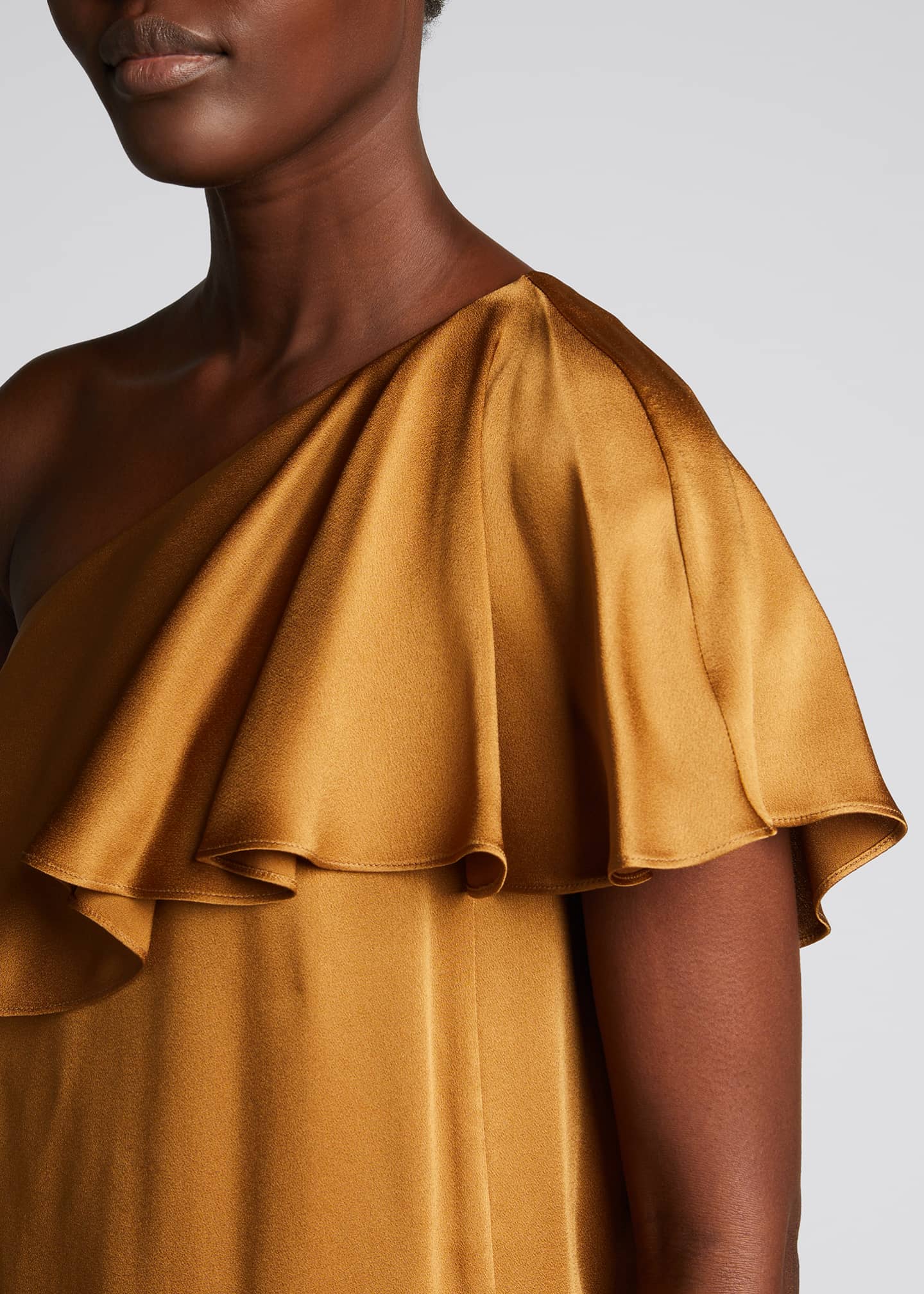 Saint Laurent One-Shoulder Satin Ruffle Mini Dress - Bergdorf Goodman