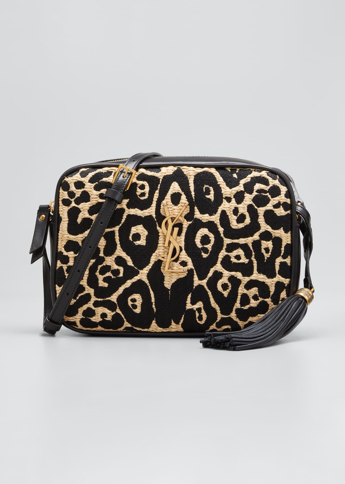 Saint Laurent Lou Medium Animal-Print Raffia YSL Camera Bag - Bergdorf ...