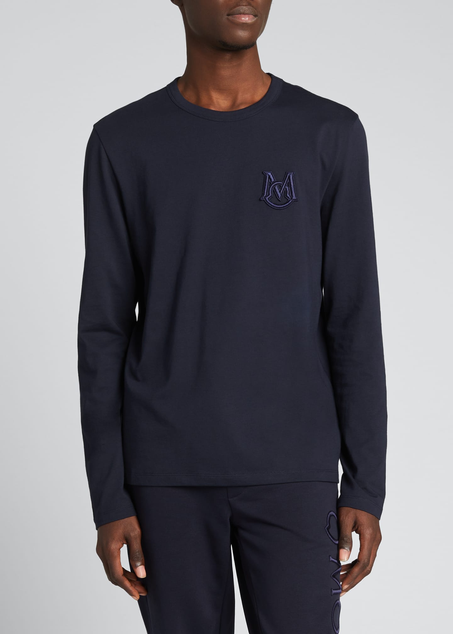 Moncler Men's Long-Sleeve T-Shirt w/ Tonal Logo - Bergdorf Goodman