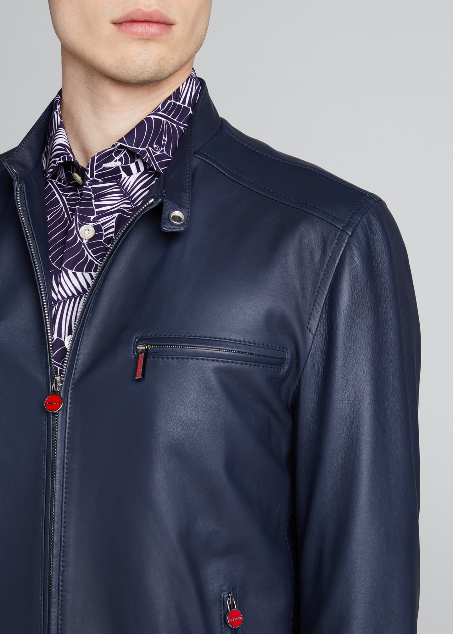 Kiton Men's Solid Lambskin Moto Jacket - Bergdorf Goodman