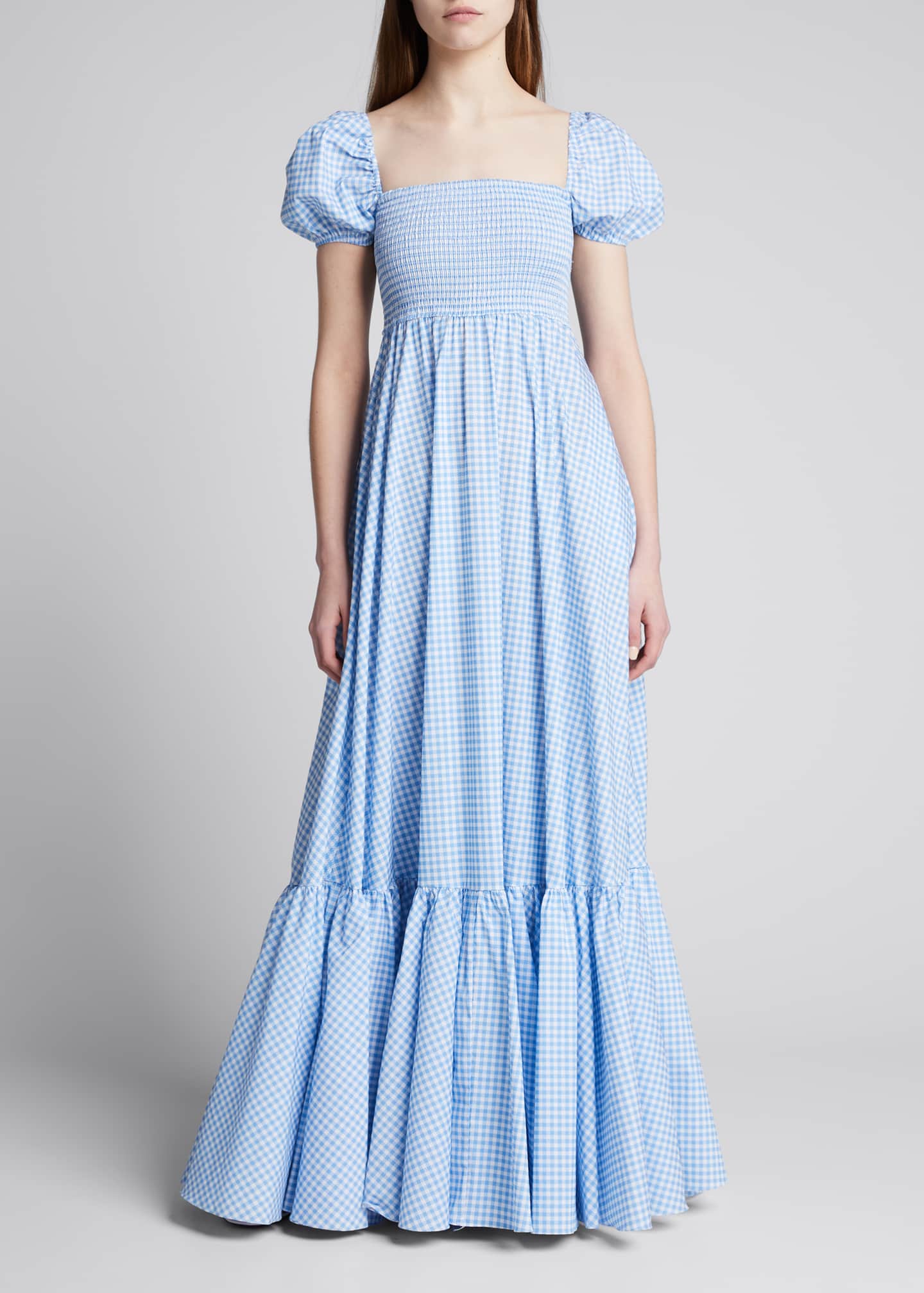 Caroline Constas Gianna Gingham Smocked Maxi Dress - Bergdorf Goodman