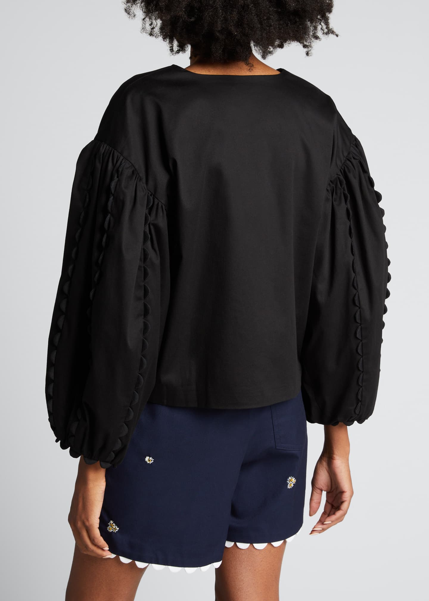 Kika Vargas Scallop-Trim Puff-Sleeve Cotton Jacket - Bergdorf Goodman