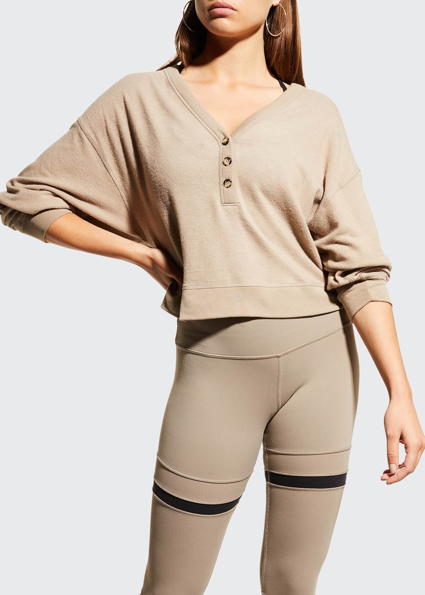 Alo Yoga Alolux Soho Cropped Henley Top - Bergdorf Goodman