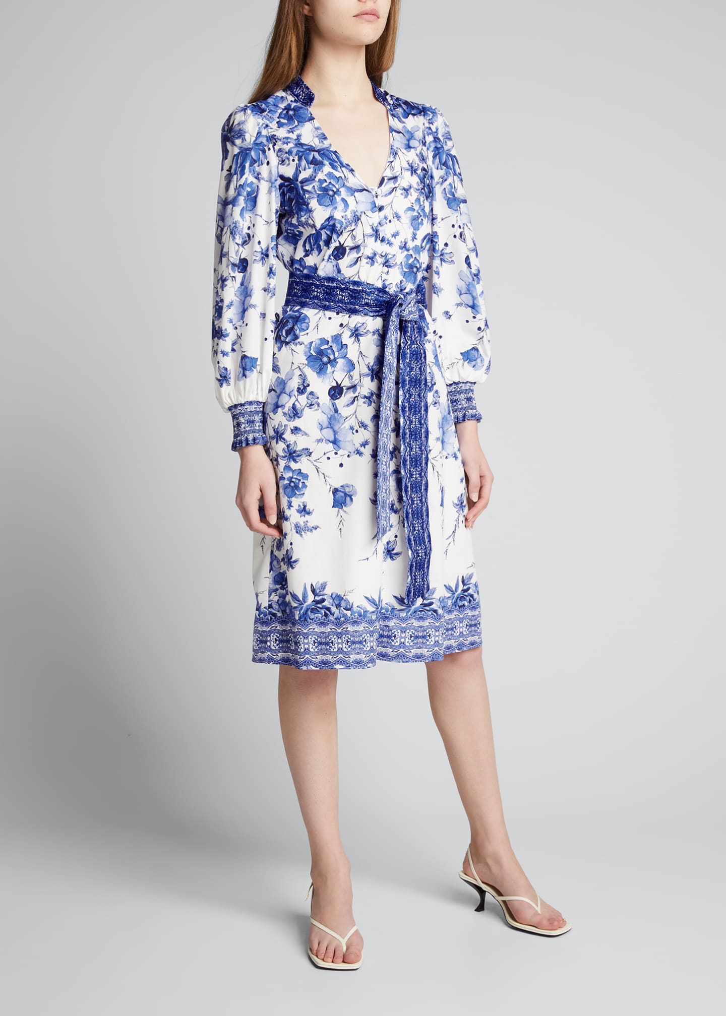 Alice + Olivia Shanley Button-Front Midi Dress with Waist Ties ...