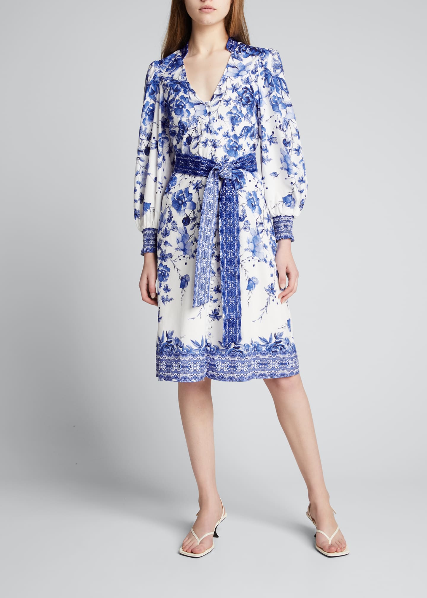 Alice + Olivia Shanley Button-Front Midi Dress with Waist Ties ...