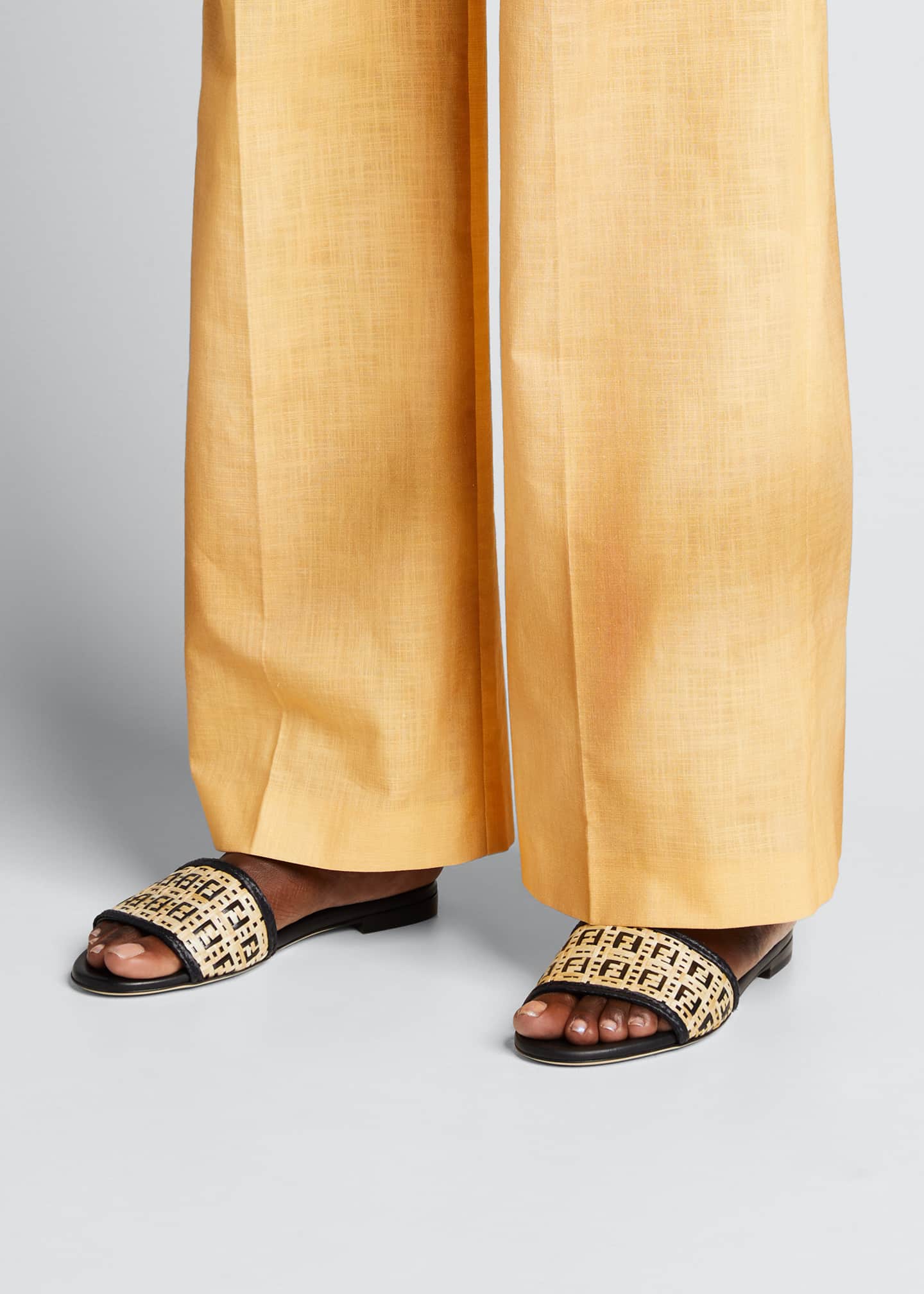 Fendi FF Monogram Raffia Flat Sandals - Bergdorf Goodman