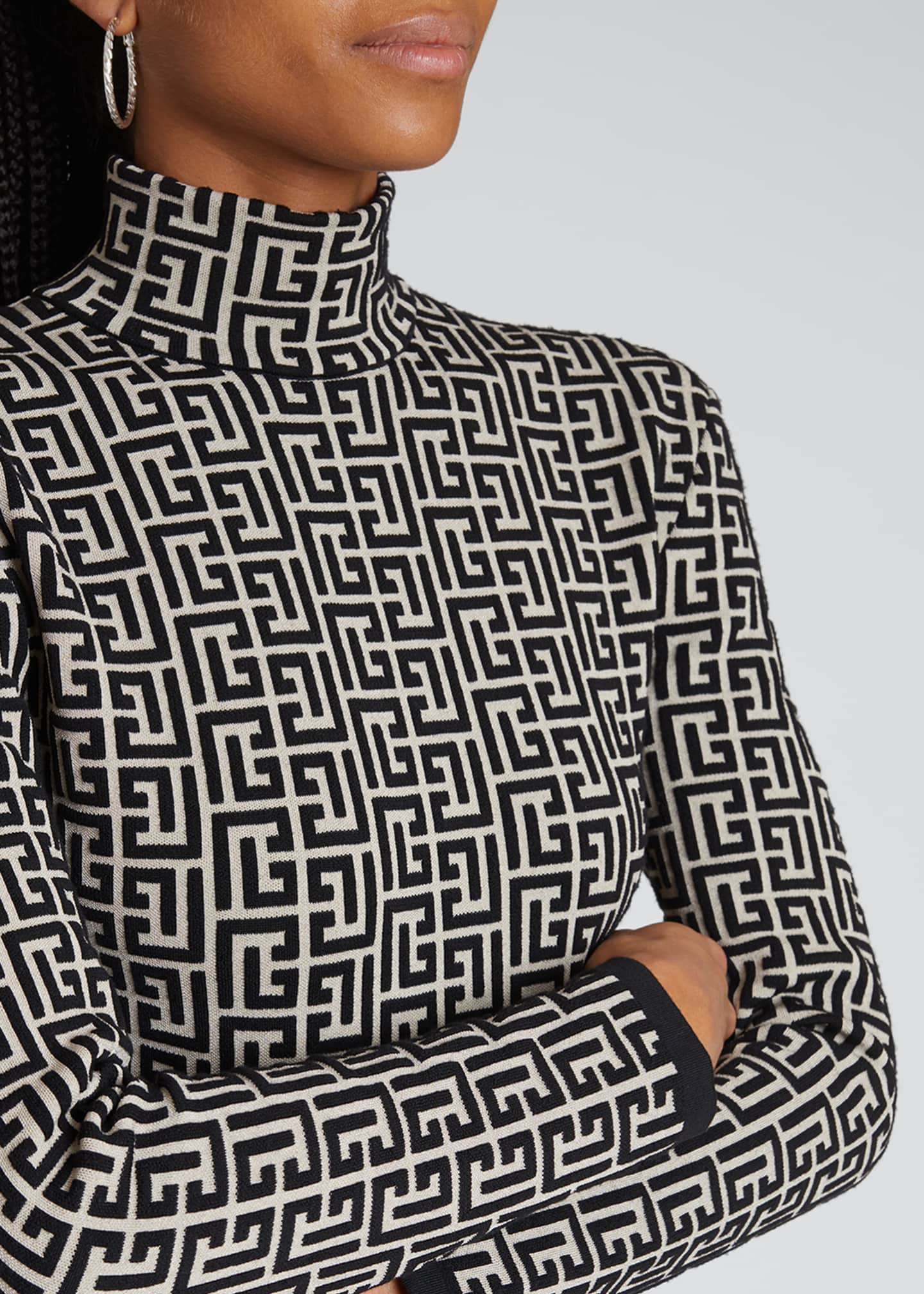 Balmain Jacquard Monogram High-Neck Mini Dress - Bergdorf Goodman