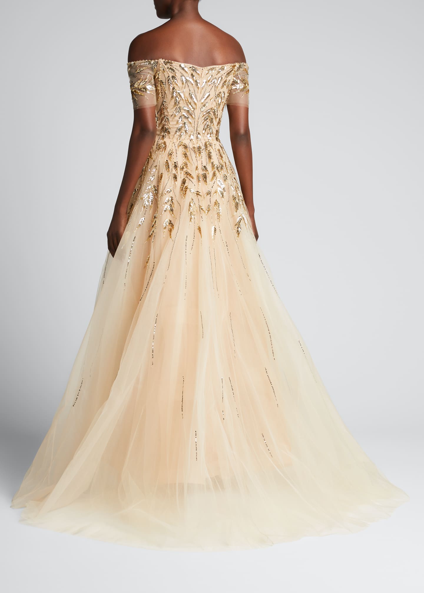Pamella Roland Sequin-Embellished Off-The-Shoulder Tulle Gown ...