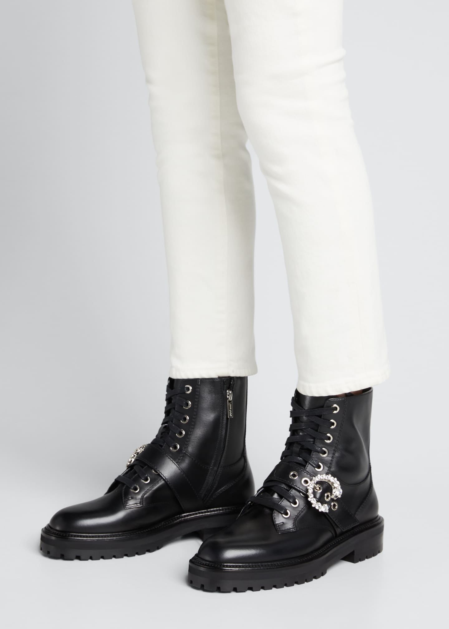Jimmy Choo Cora Crystal-Buckle Combat Booties - Bergdorf Goodman