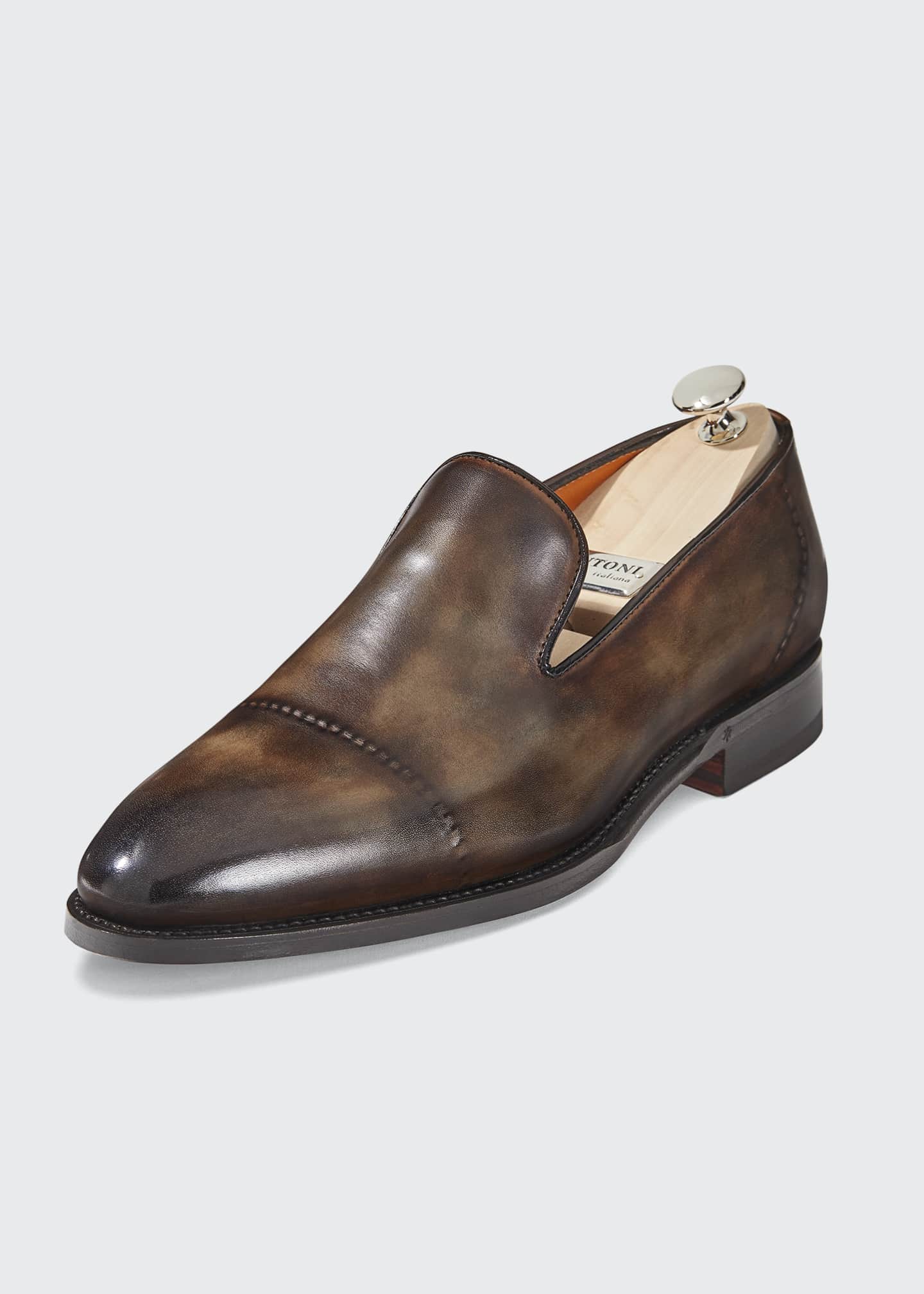 Bontoni Men's Burnished Leather Cap-Toe Loafers - Bergdorf Goodman
