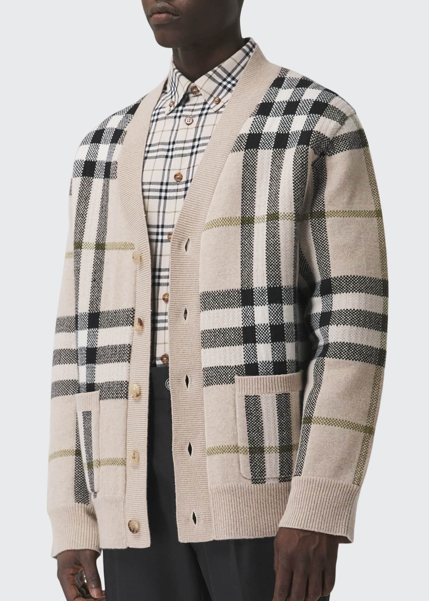 Burberry Men's Large Check Wool-Cashmere Cardigan Sweater - Bergdorf ...