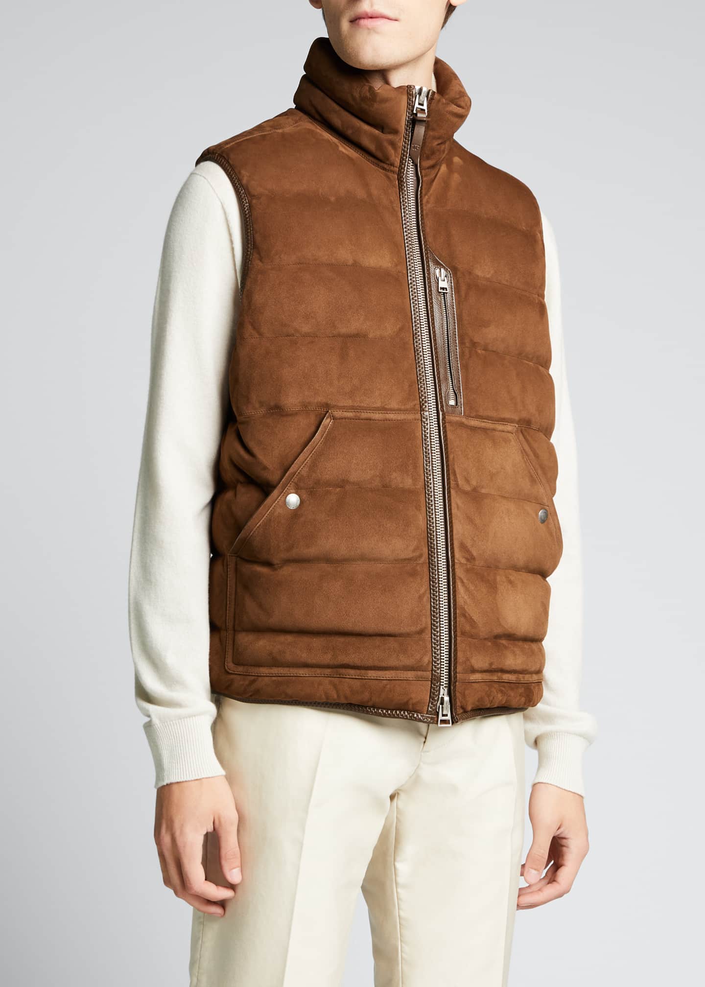 TOM FORD Men's Suede Down Puffer Vest - Bergdorf Goodman