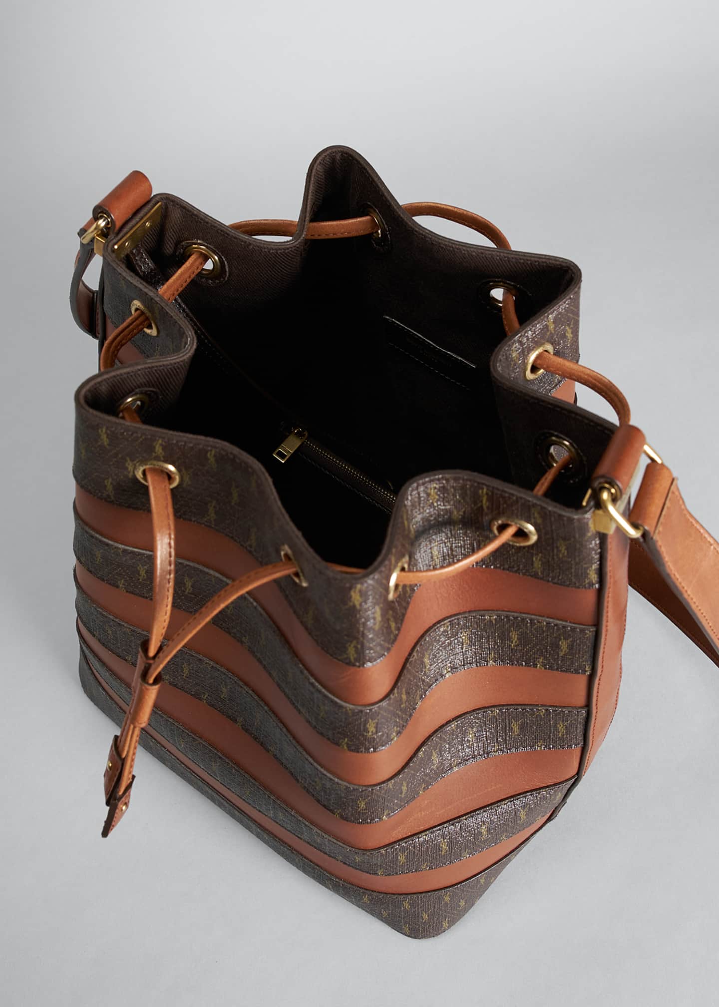 Saint Laurent YSL Monogram Striped Drawstring Bucket Bag - Bergdorf Goodman